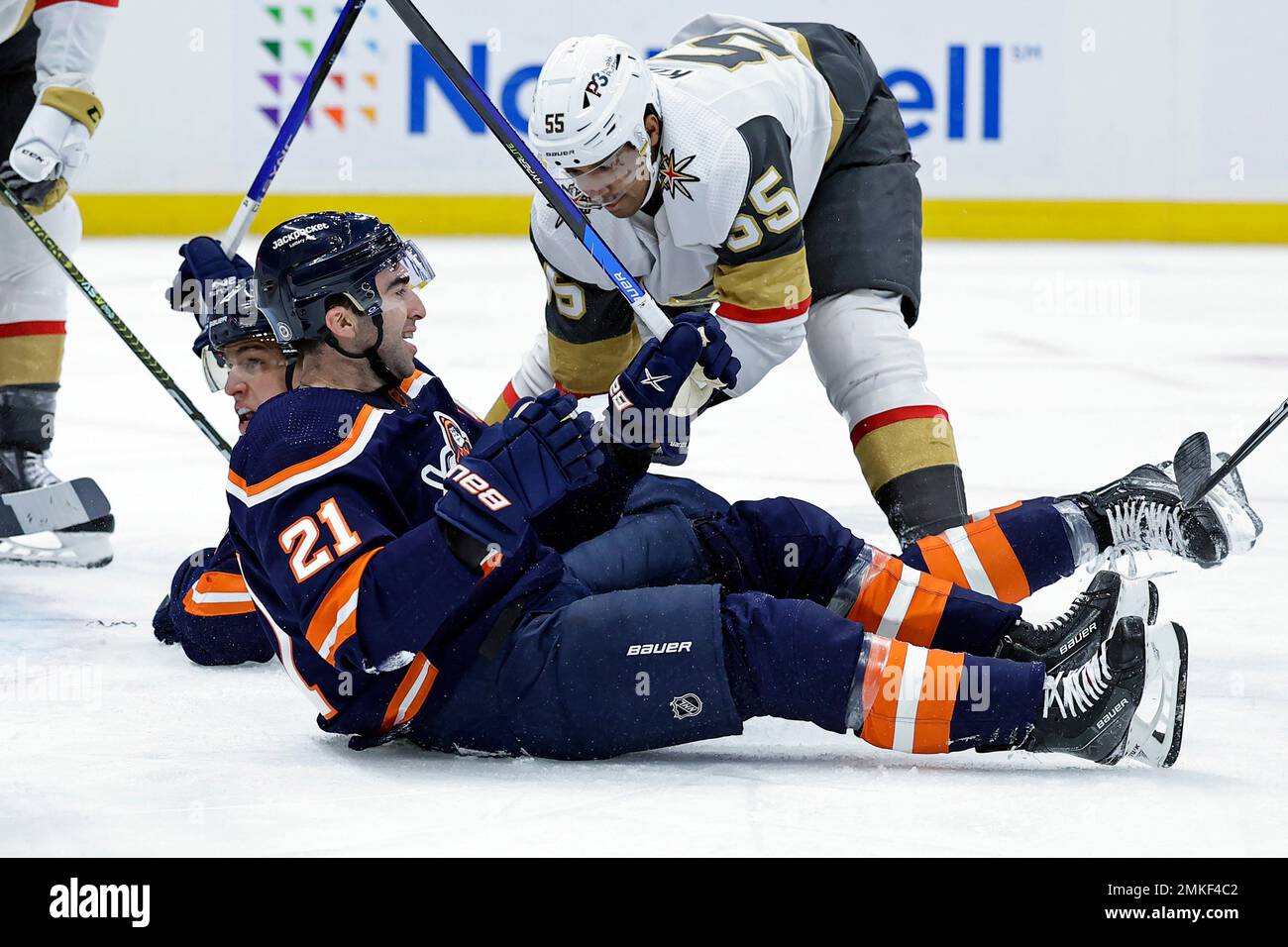 New York Islanders center Kyle Palmieri (21) reacts after Anders Lee ...