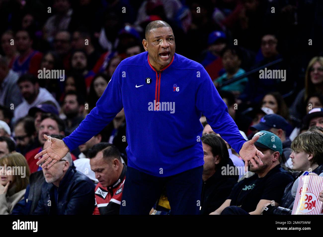 Philadelphia 76ers head coach Doc Rivers in action during an NBA ...