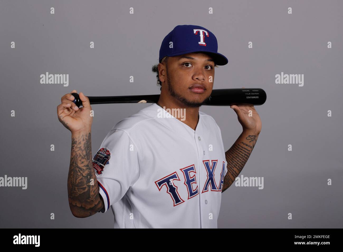 This is a 2019 photo of Willie Calhoun of the Texas Rangers baseball ...