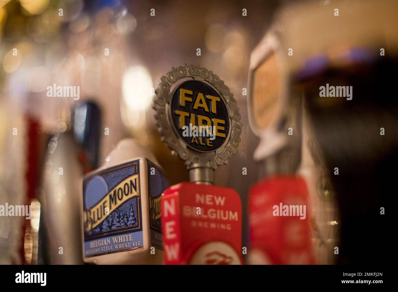 This Dec. 25, 2018, photo shows a Fat Tire tap handle at a bar at the ...