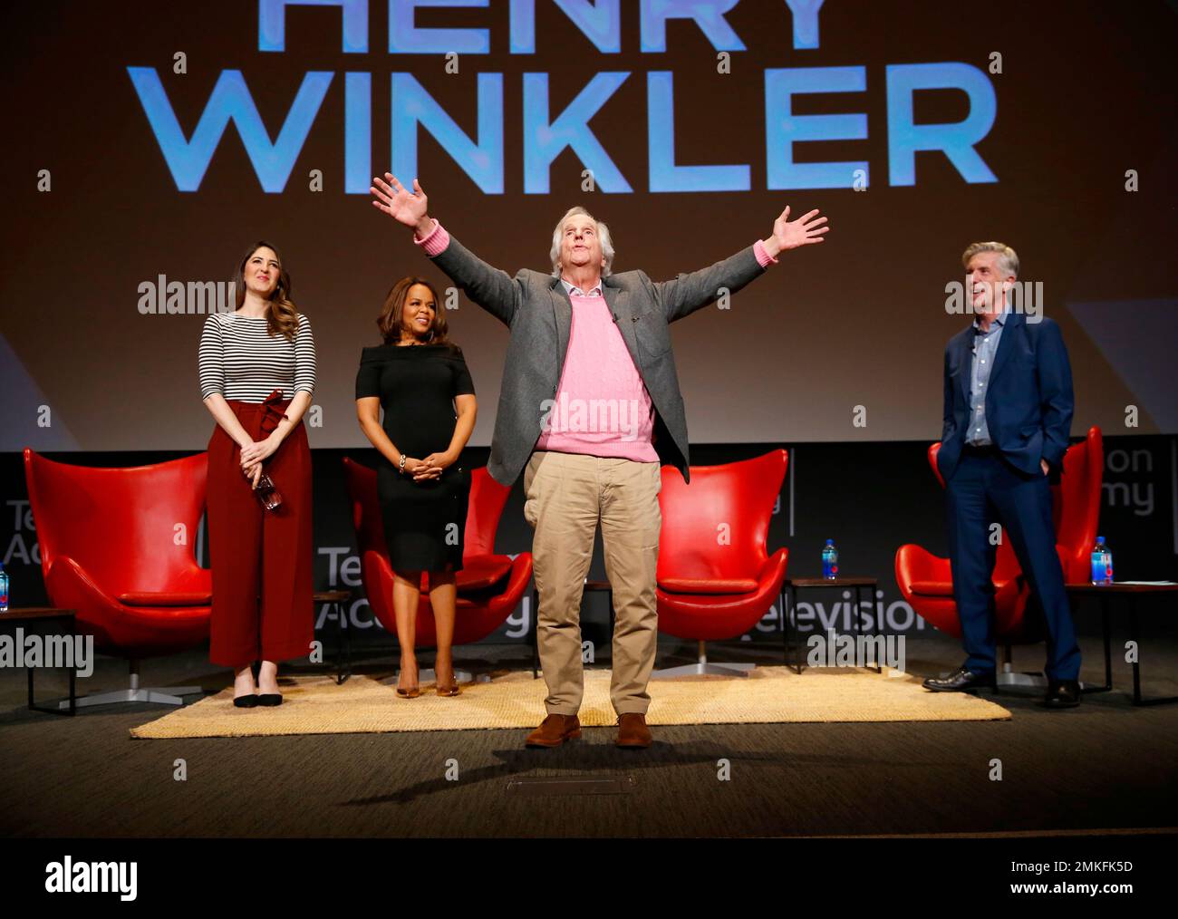 D'Arcy Carden, from left, Paula Newsome, Henry Winkler and Tom Bergeron ...