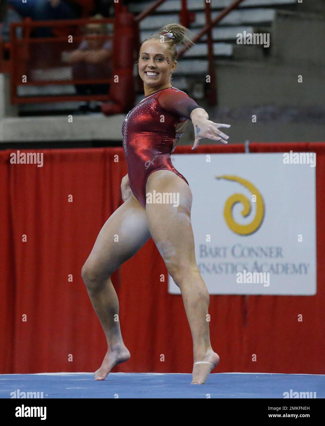 Oklahoma gymnast Olivia Trautman performs her floor routine for a 10 at ...