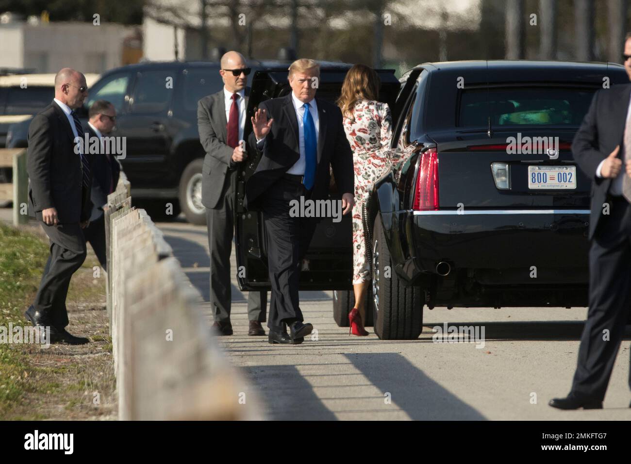 President Donald Trump and first lady Melania Trump arrive to speka at ...