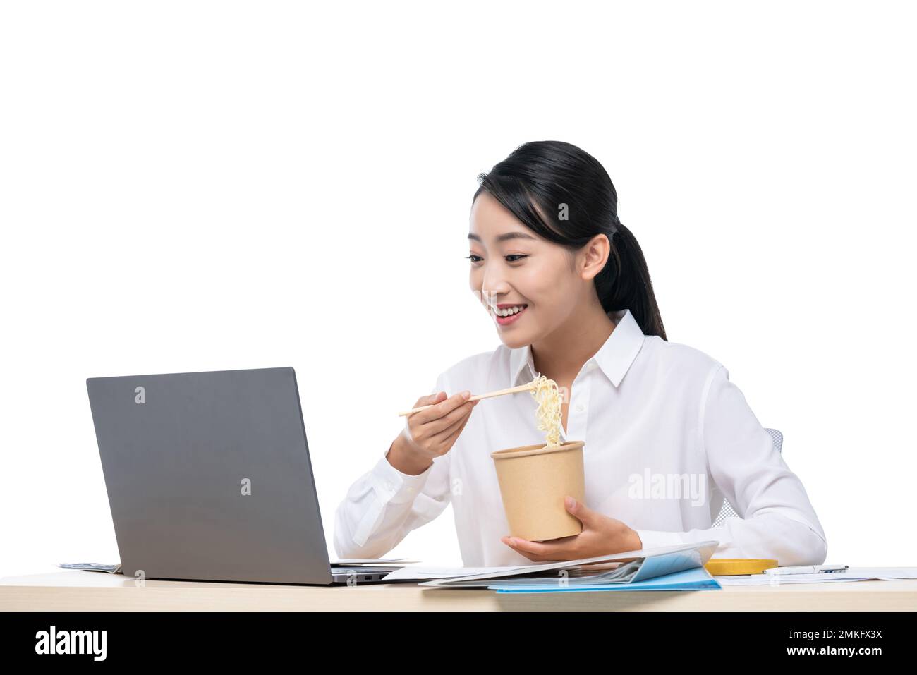 Young business lady eat fast food Stock Photo - Alamy