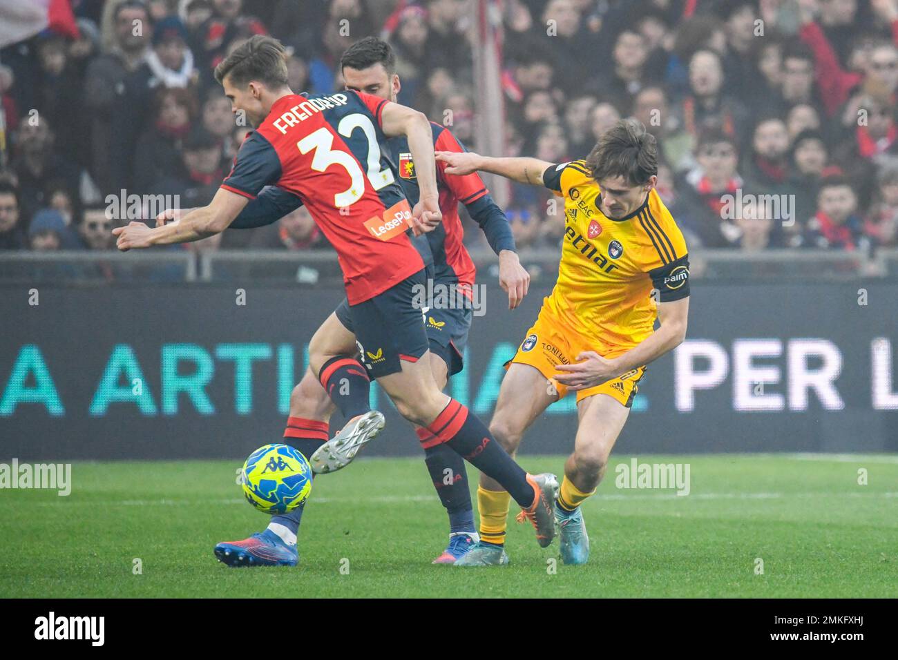 Genoa, Italy. 28th Jan, 2023. Genoa's Morten Frendrup fights for the ...