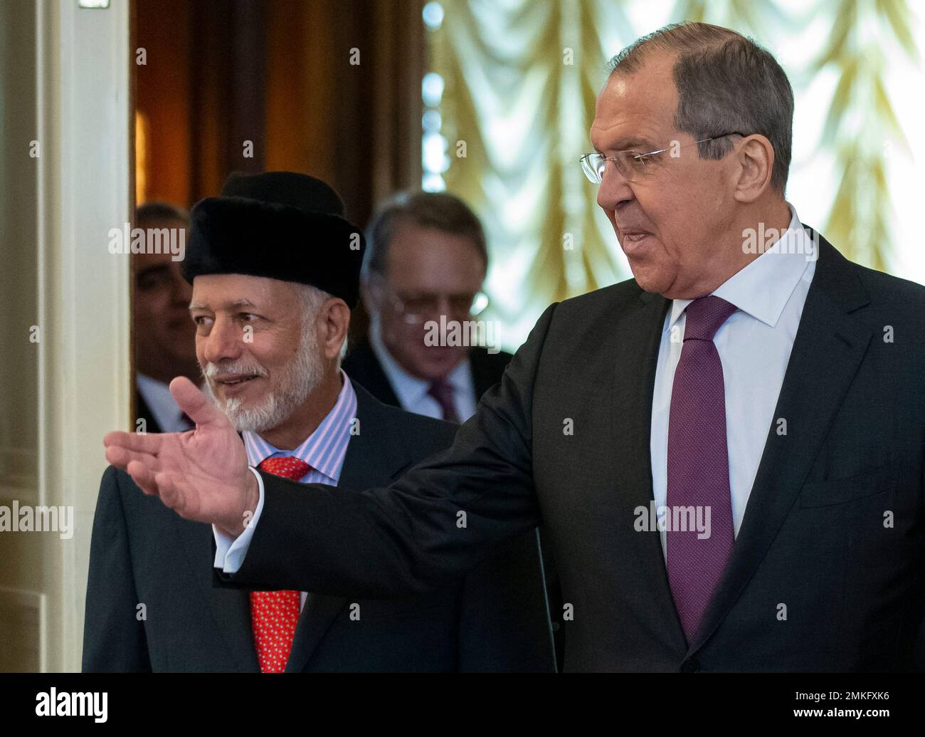 Russian Foreign Minister Sergey Lavrov, right, welcomes Oman's Foreign ...