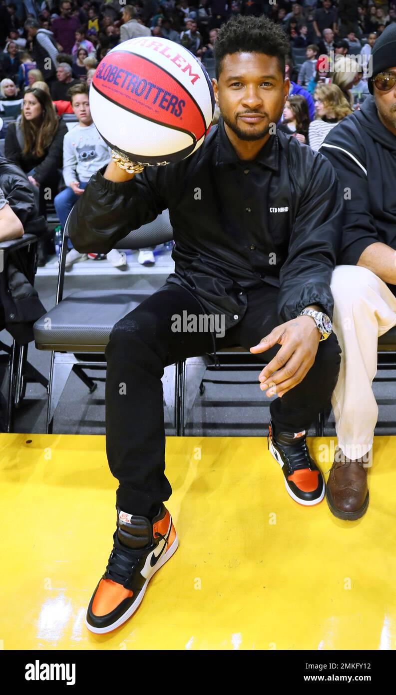 Usher attends The Harlem Globetrotters game at Staples Center on Feb ...