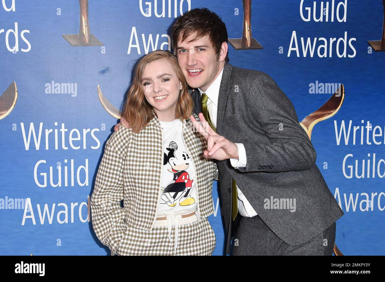 Elsie Fisher, left, and Bo Burnham attend the 2019 Writers Guild Awards ...