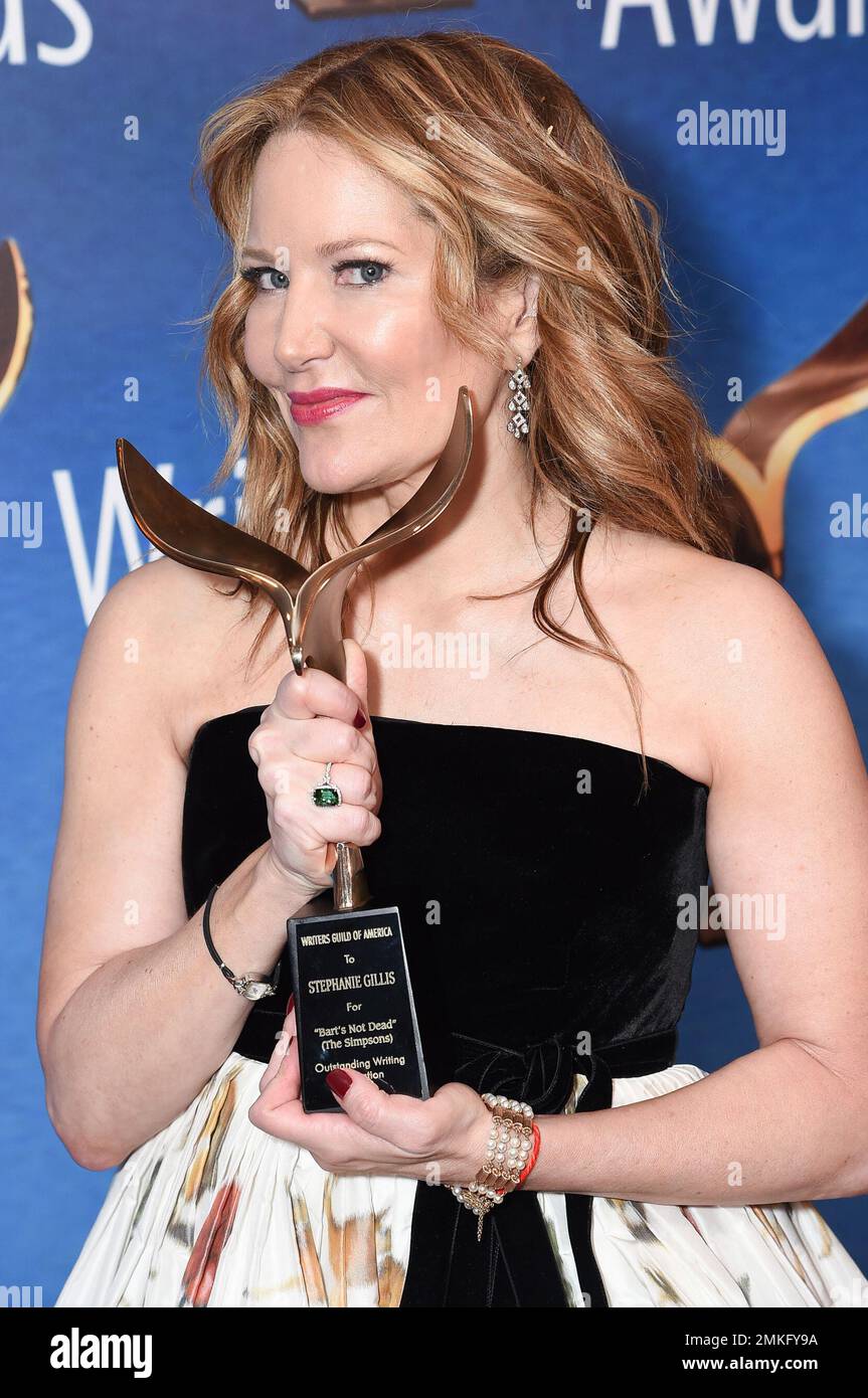 Stephanie Gillis appears in the press room at the 2019 Writers Guild ...