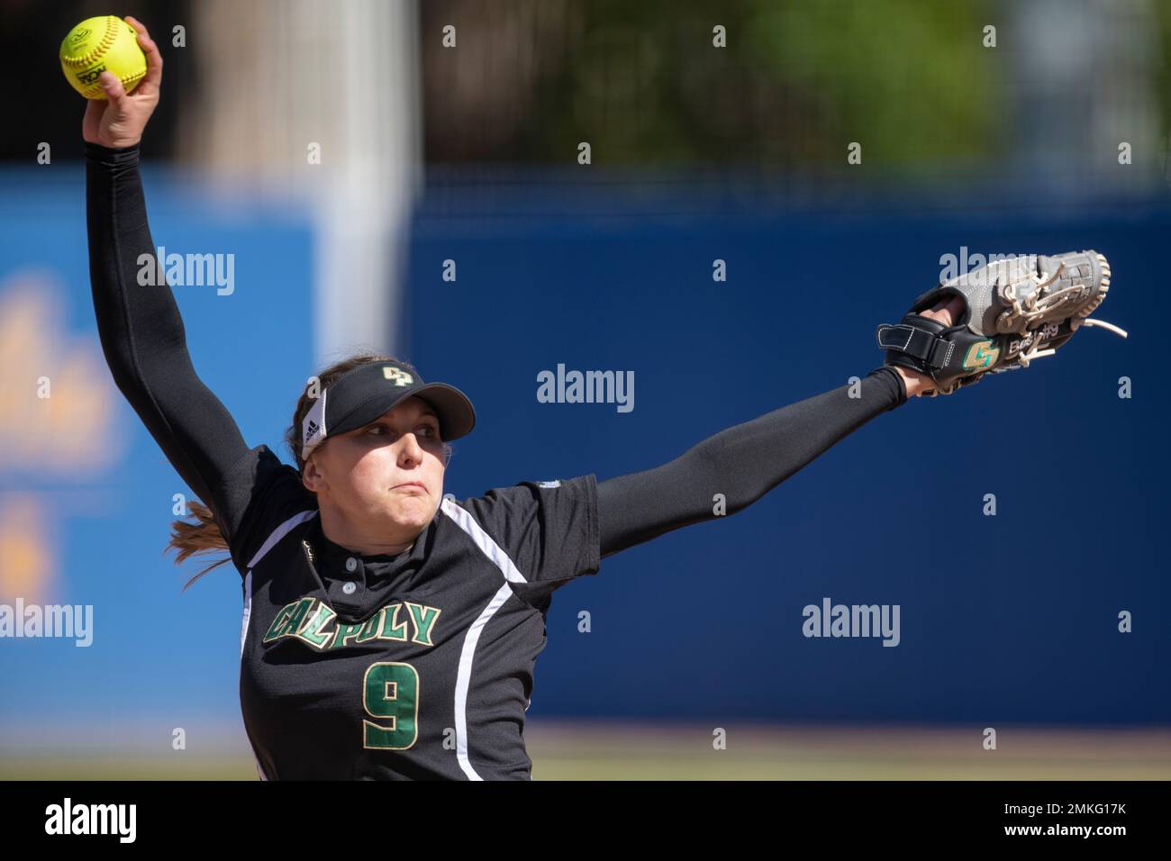 Cal Poly pitcher Steffi Best delivers a pitch during an NCAA softball ...