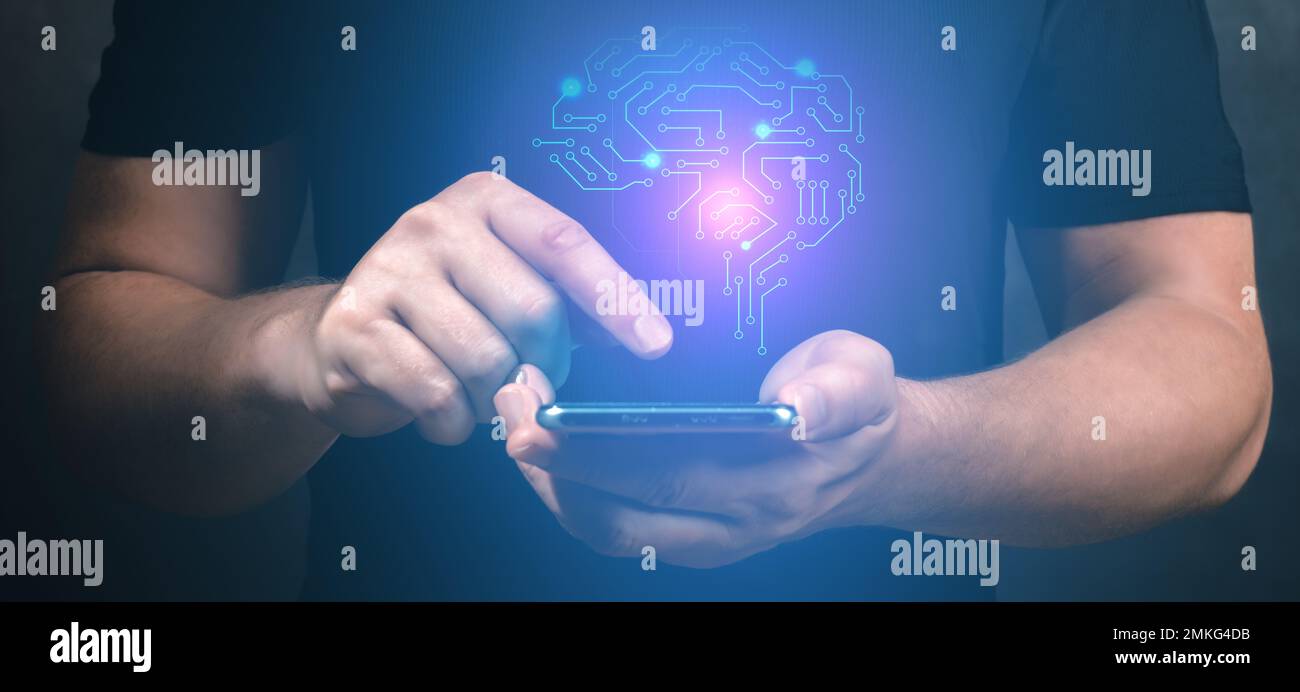 AI with Digital Brain is learning processing big data, analysis information. Technology ...