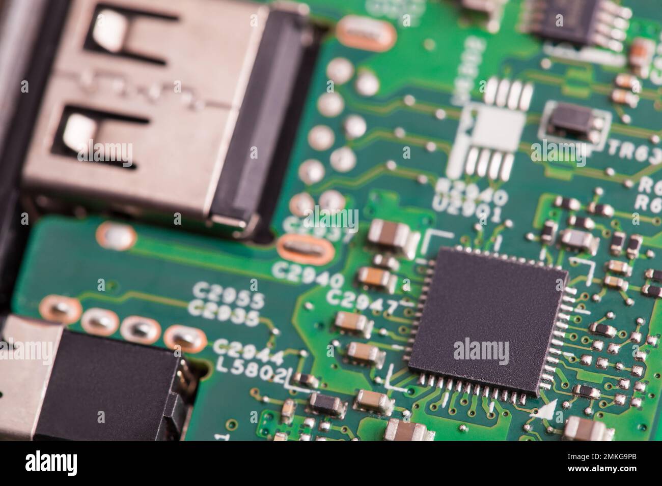 Close up of electronic components on the motherboard, microprocessor ...