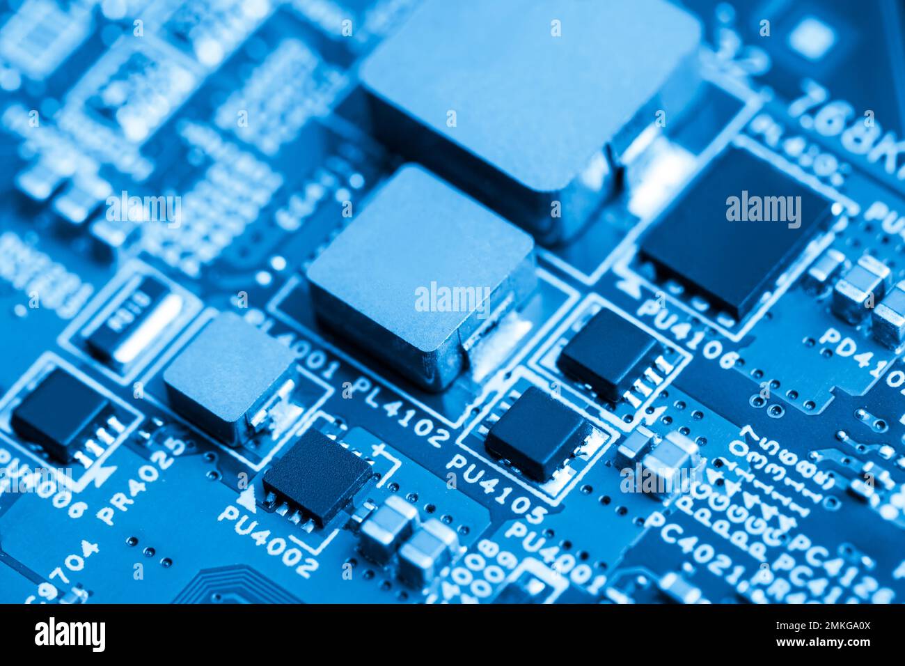 Close up of electronic components on the motherboard, microprocessor ...
