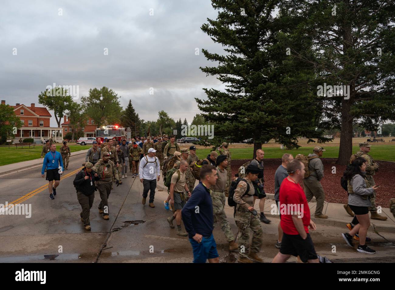 Airmen and families with the 90th Missile Wing participate in a ruck ...