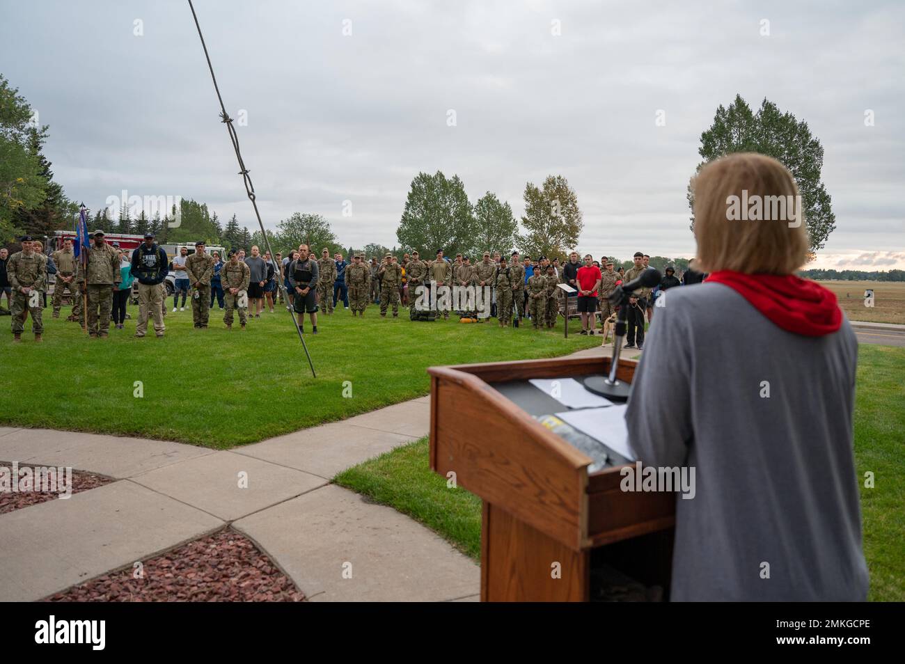 Col. Catherine Barrington, 90th Missile Wing commander, speaks at a 9/ ...
