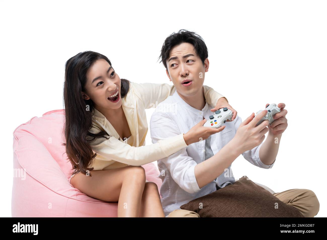 Young couple together playing computer games Stock Photo - Alamy