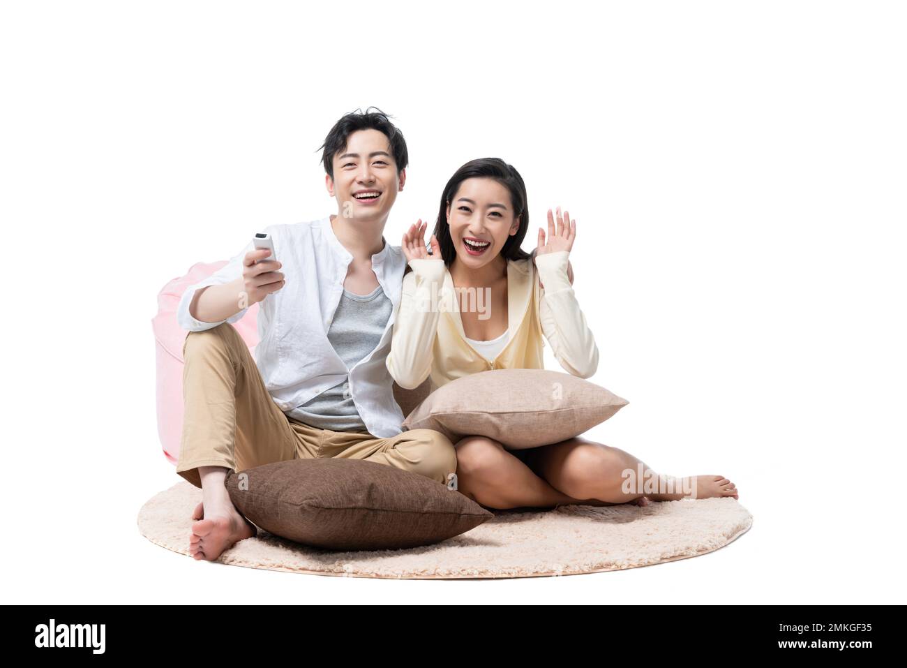 The young couple watching movies at home Stock Photo - Alamy