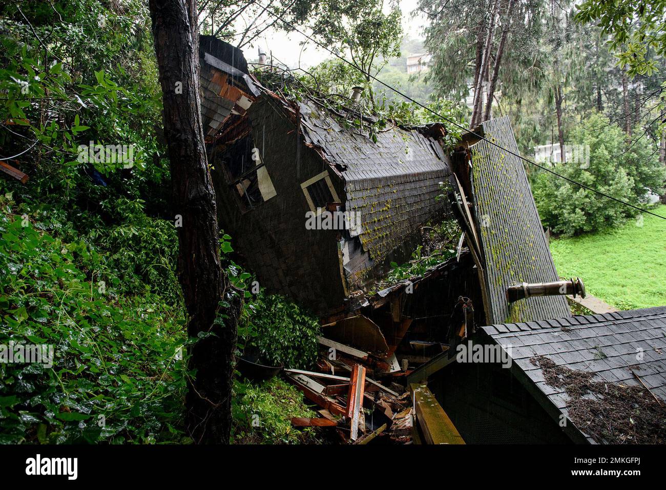 A crushed house is seen in the aftermath of a mudslide that destroyed ...