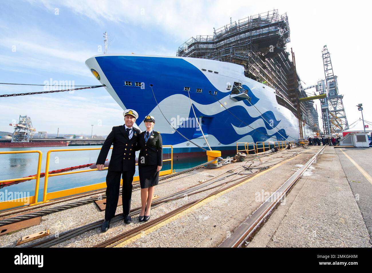 IMAGE DISTRIBUTED FOR PRINCESS CRUISES - Captain Michele Tuvo and Kerry Ann Wright pose for ...