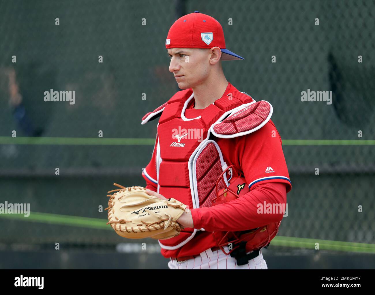 Philadelphia Phillies catcher Rob Brantly works in the bullpen at the ...