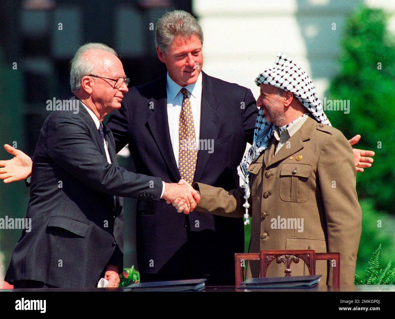 FILE - In this Sept. 13, 1993 file photo President Clinton presides ...