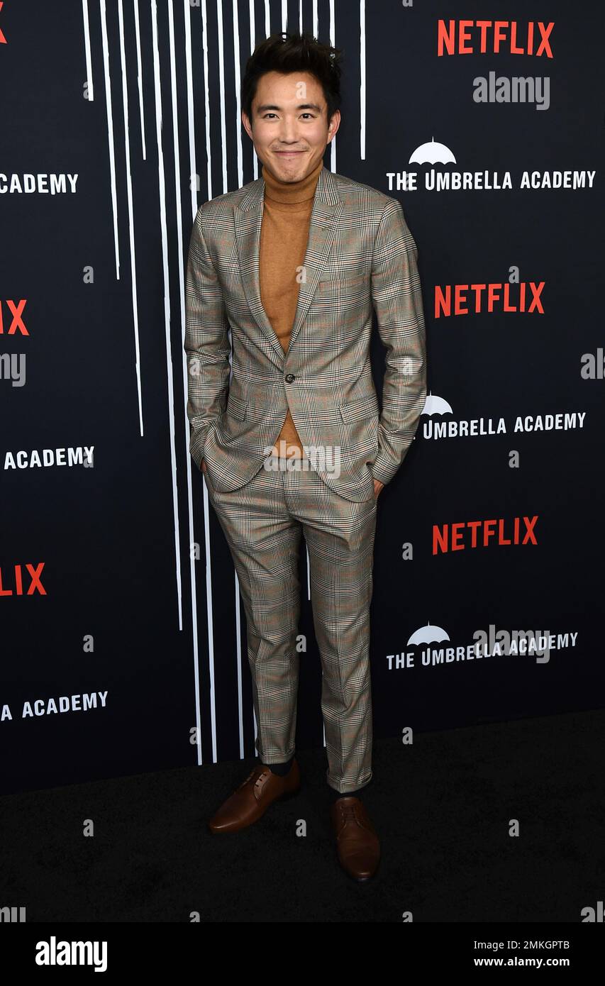 Justin Min arrives at the Los Angeles premiere of "The Umbrella Academy ...