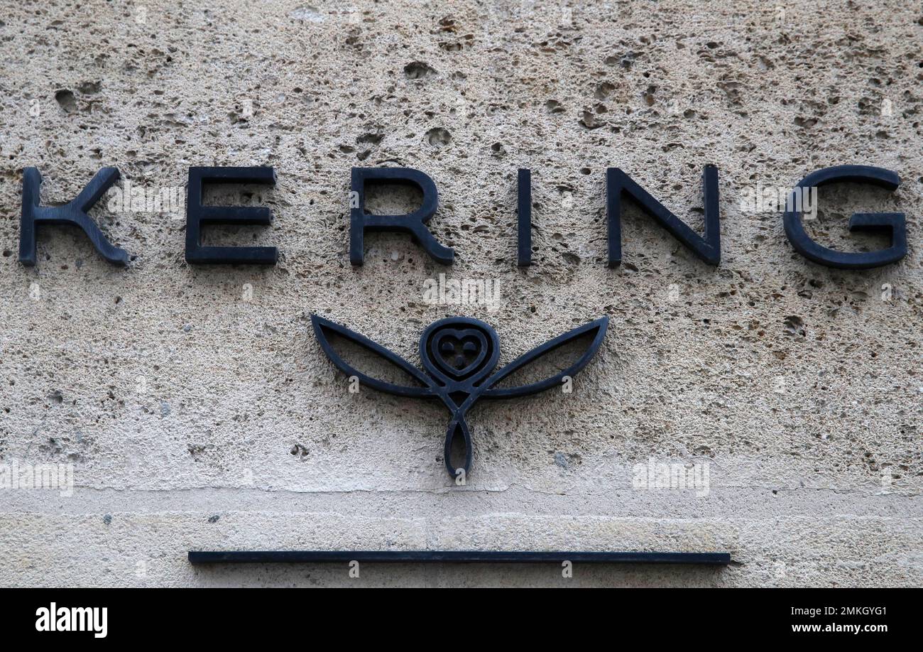 The logo of luxury group Kering is pictured at the company's ...