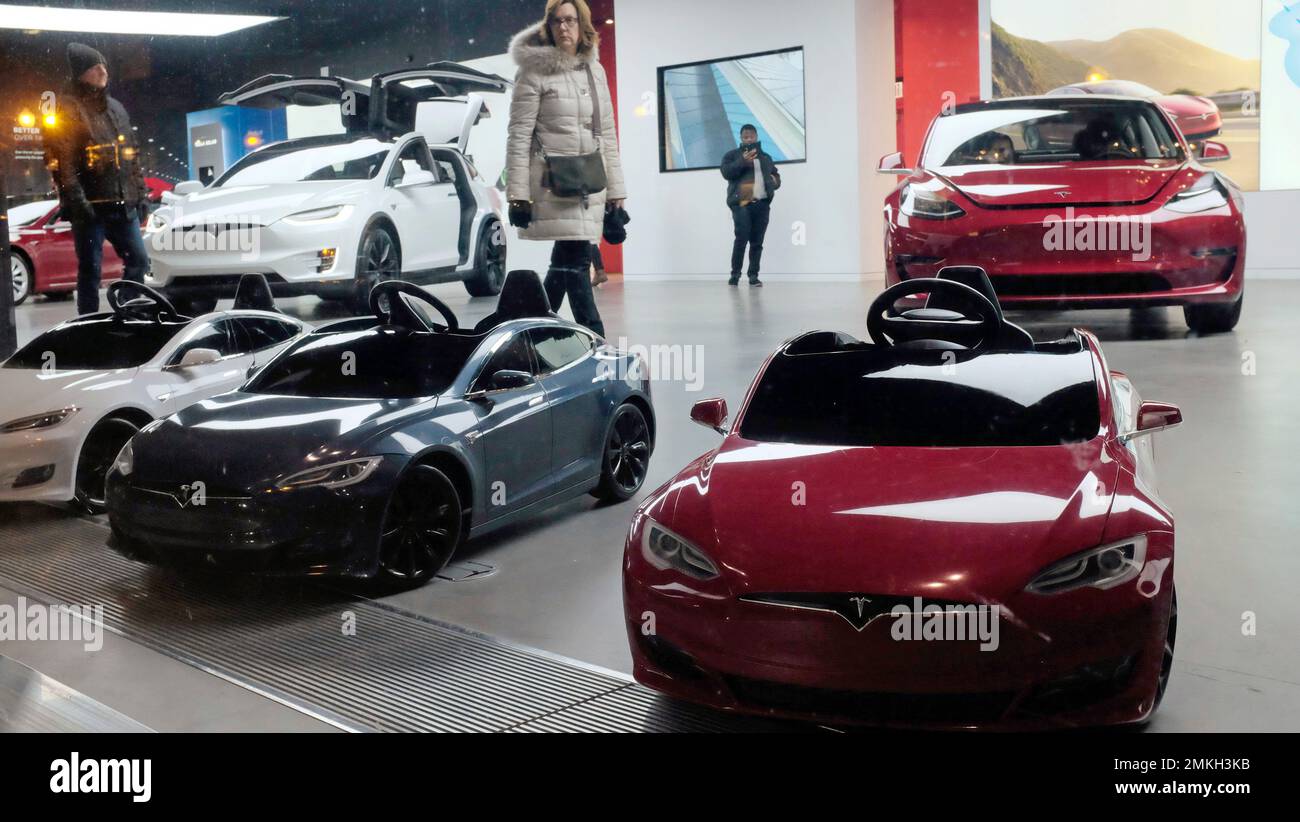 In this Nov. 10, 2018 photo, Tesla Model S, battery operated ride-on ...