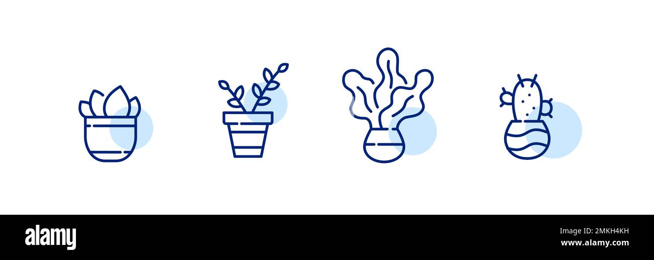 Set of 4 flower pots with leafy plants and cactus. Pixel perfect ...