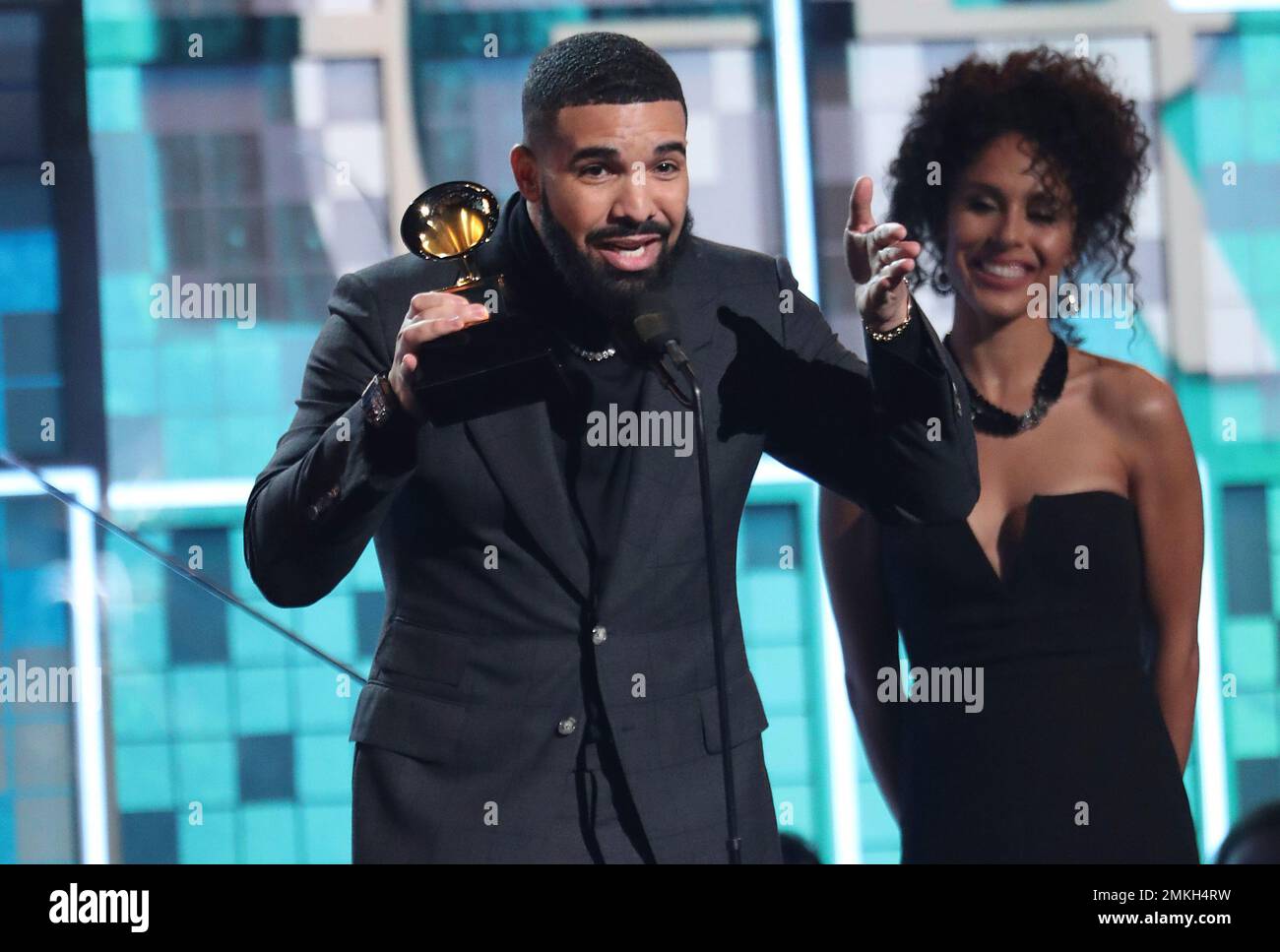 Drake accepts the award for best rap song for "God's Plan" at the 61st ...