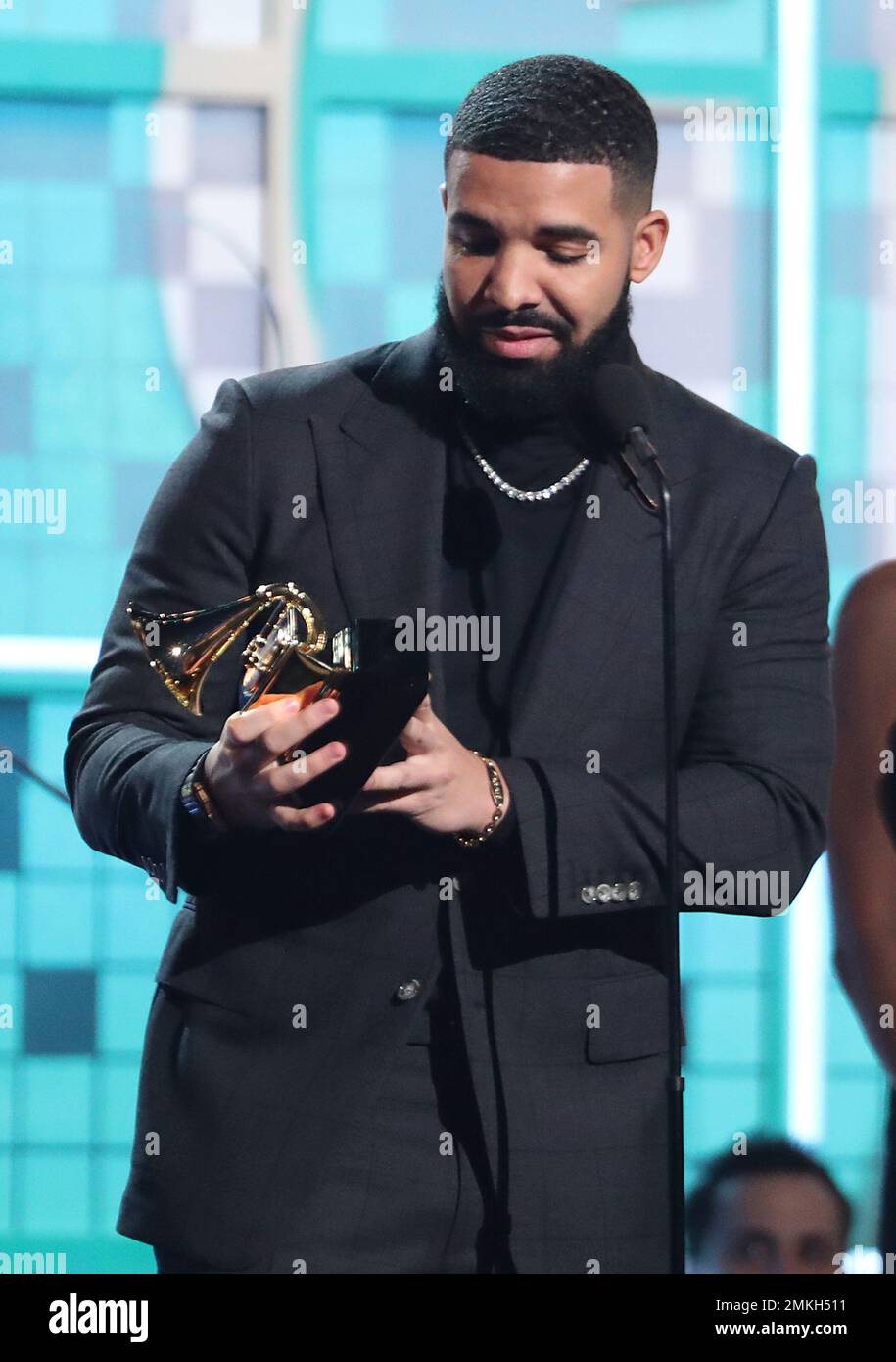 Drake accepts the award for best rap song for "God's Plan" at the 61st ...