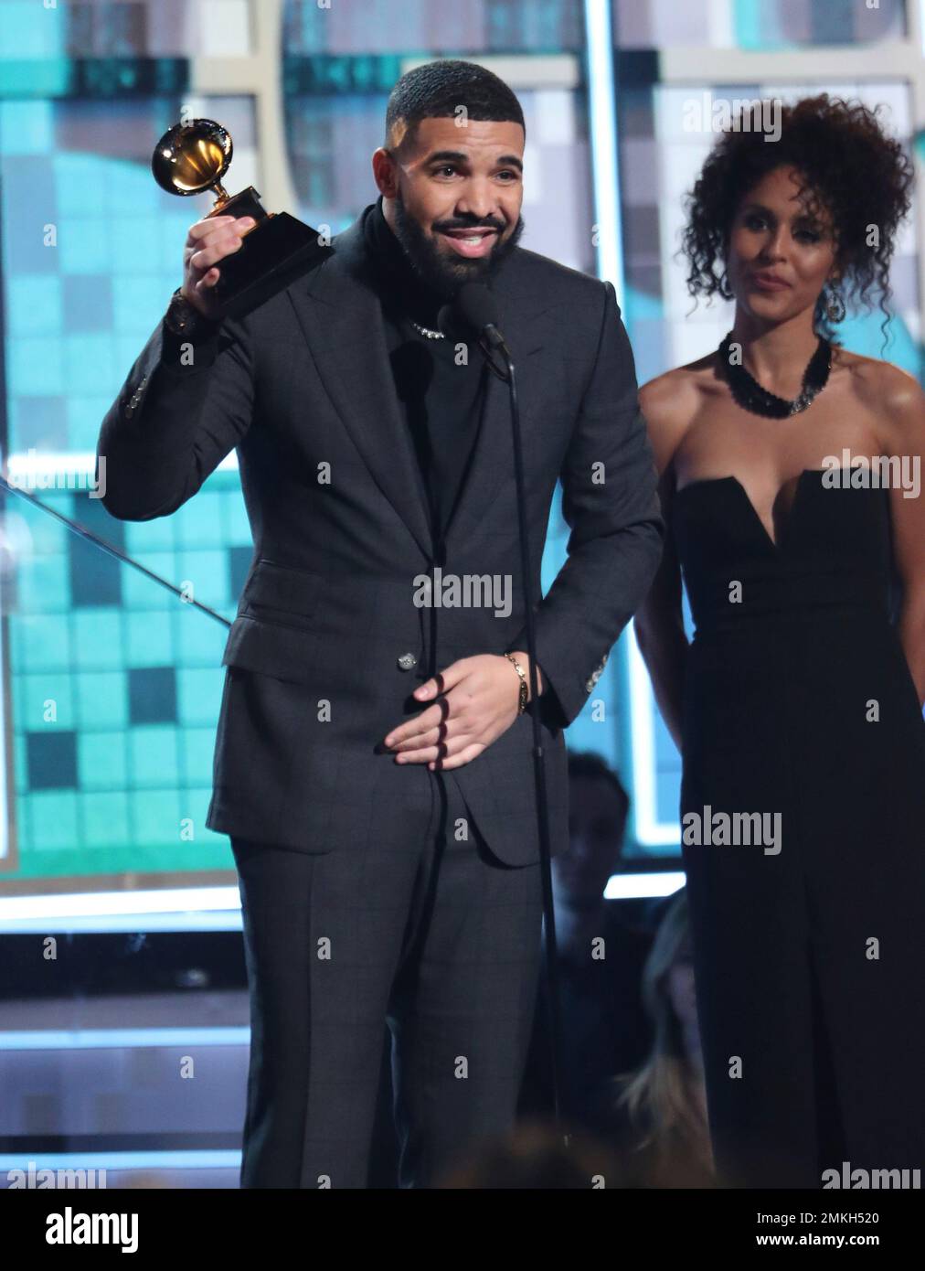Drake accepts the award for best rap song for "God's Plan" at the 61st ...
