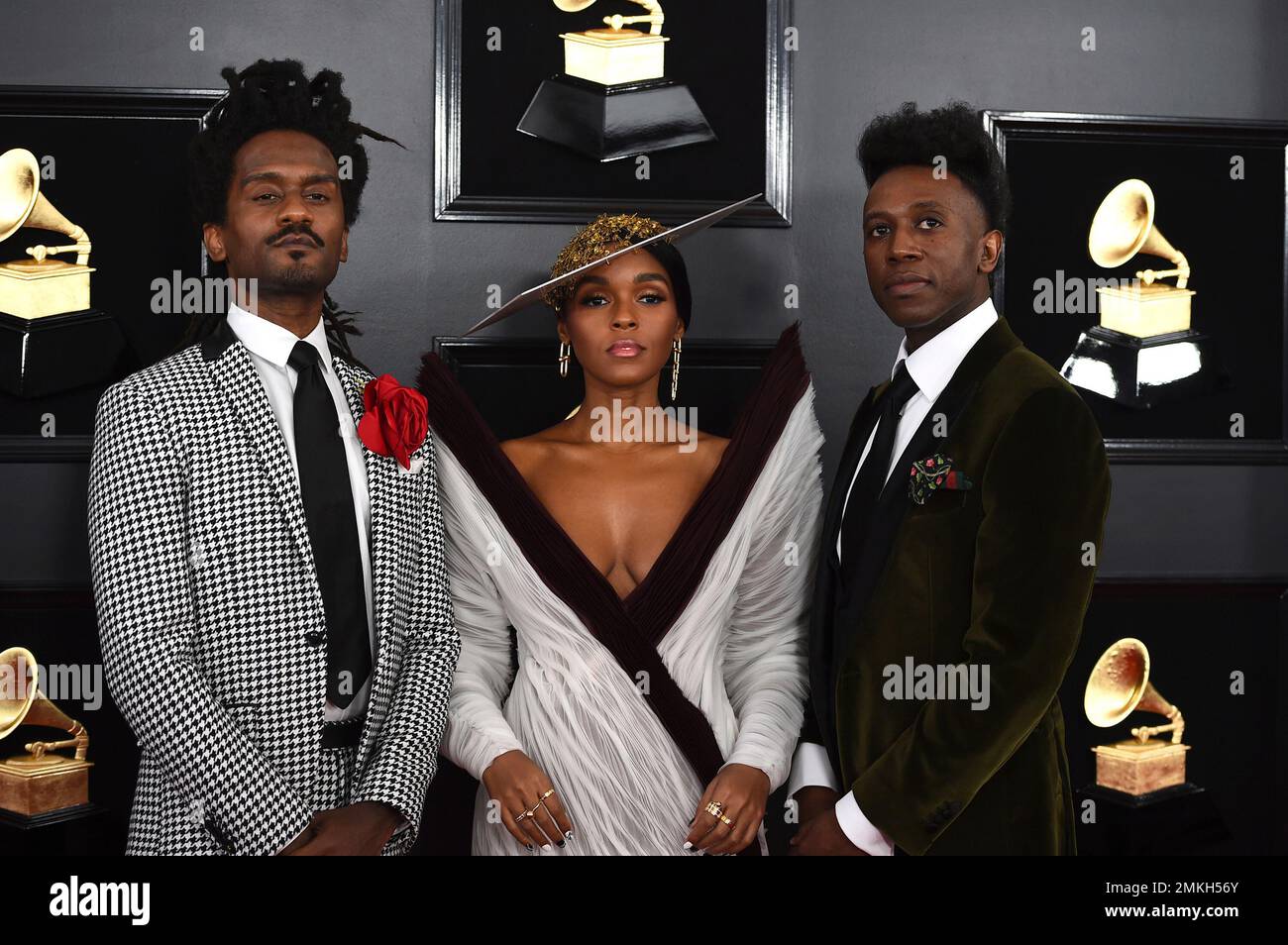Nate Wonder, from left, Janelle Monae, and Chuck Lightning arrive at ...