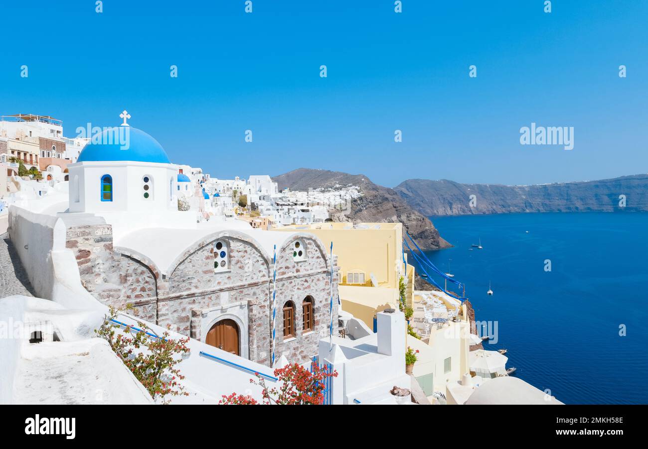 Oia Santorini Greece on a sunny day during summer with whitewashed ...