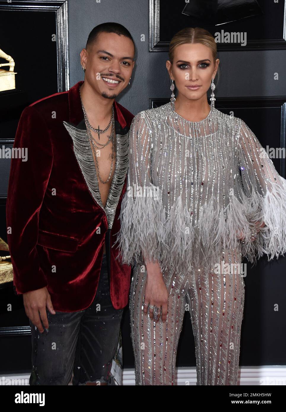 Evan Ross, left, and Ashlee Simpson arrive at the 61st annual Grammy ...