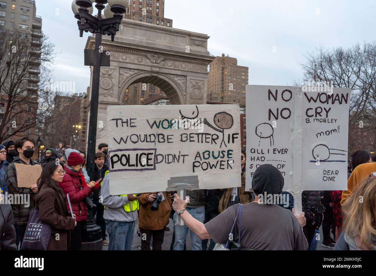 NEW YORK, NEW YORK - JANUARY 28: Protestors holding signs and calling ...