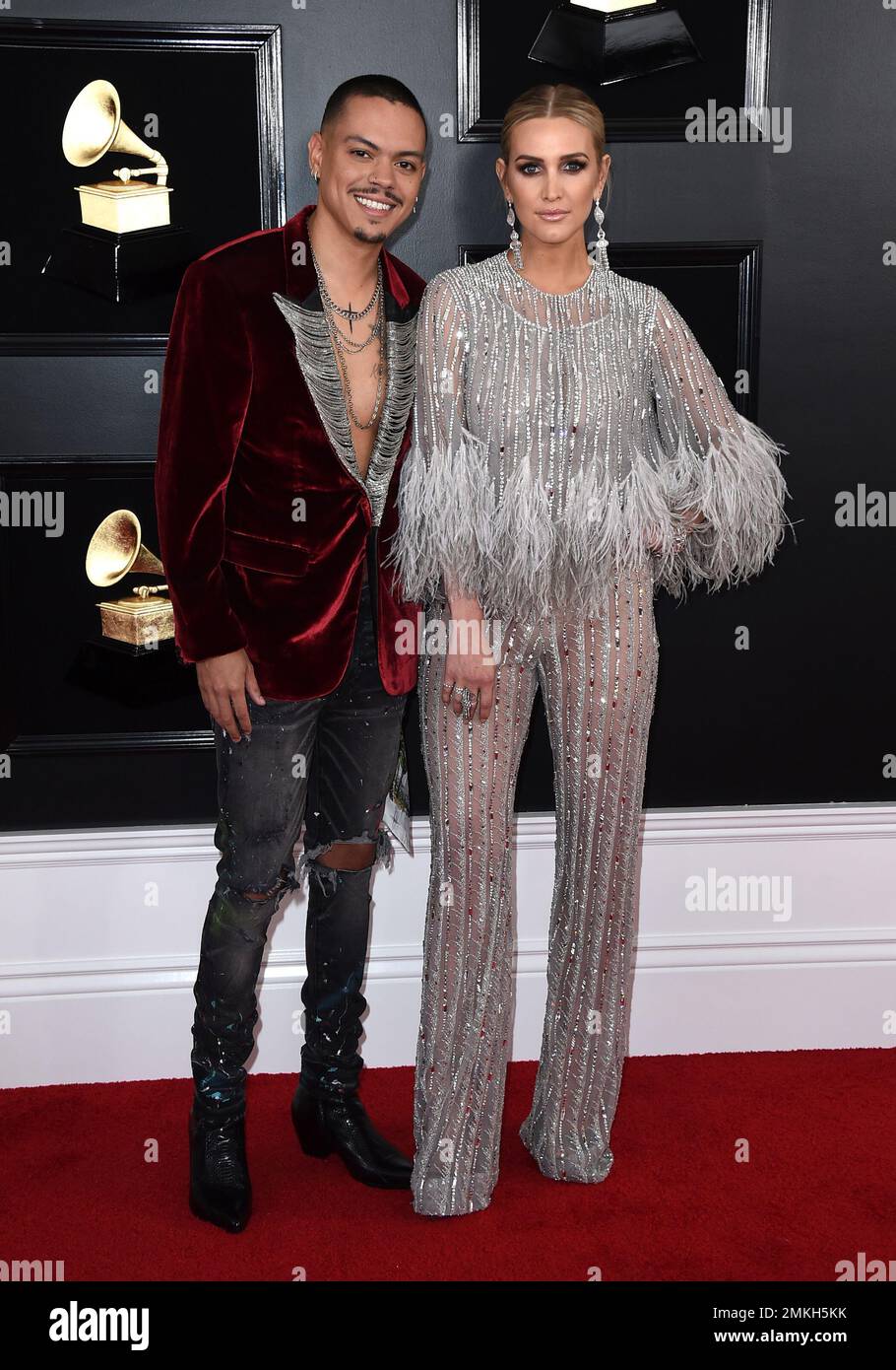 Evan Ross, left, and Ashlee Simpson arrive at the 61st annual Grammy ...