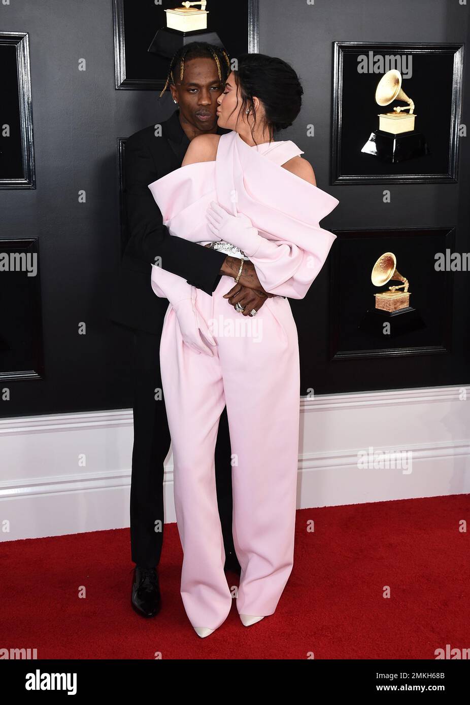 Travis Scott, left, and Kylie Jenner arrive at the 61st annual Grammy ...