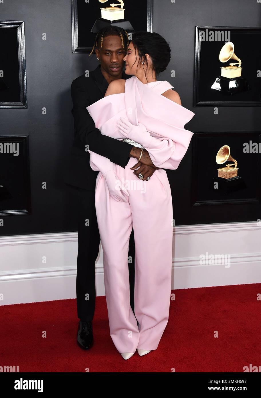 Travis Scott, left, and Kylie Jenner arrive at the 61st annual Grammy ...