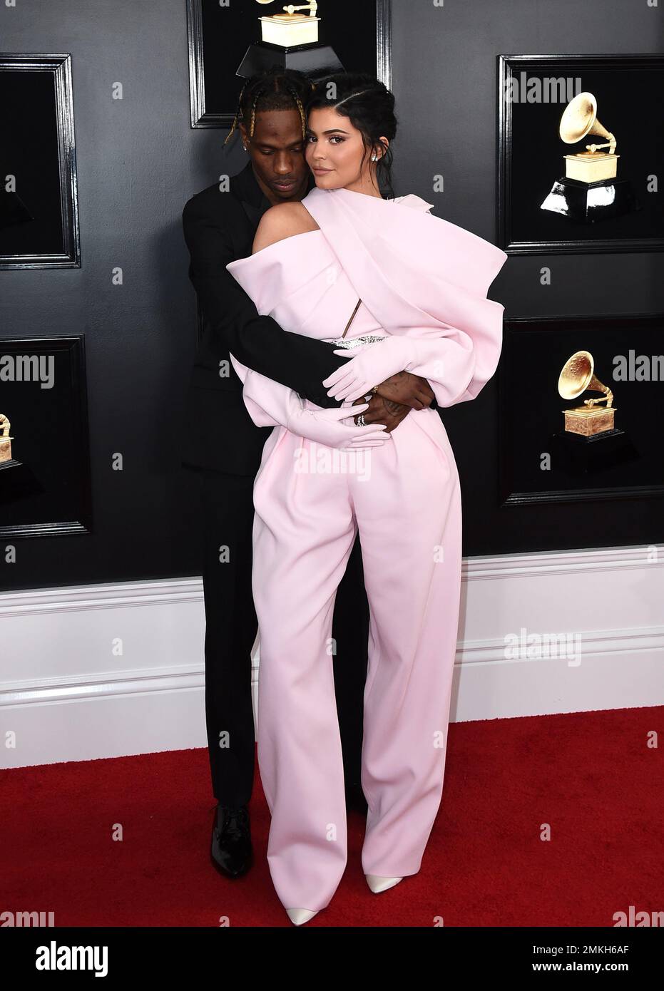 Travis Scott, left, and Kylie Jenner arrive at the 61st annual Grammy ...