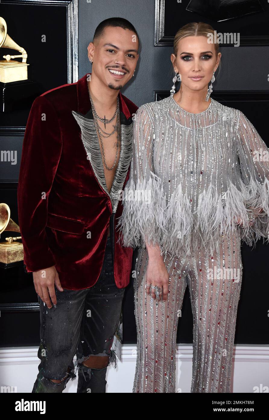 Evan Ross, left, and Ashlee Simpson arrive at the 61st annual Grammy ...