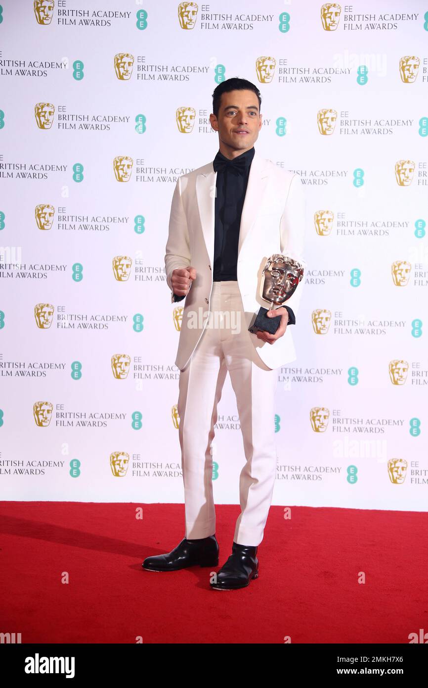 Actor Rami Malek poses backstage with his Best Actor award for his role ...