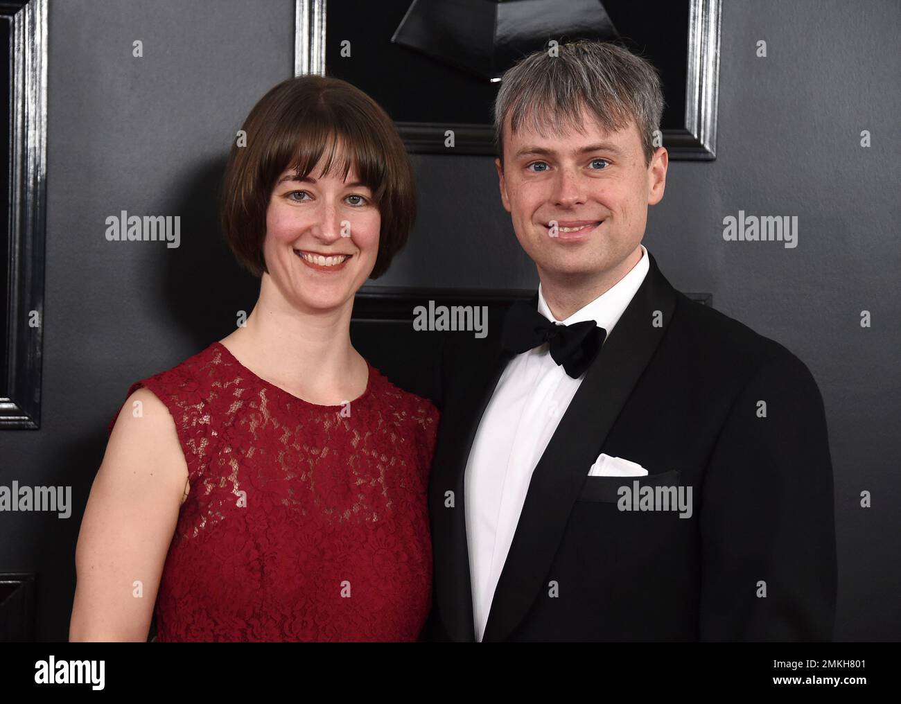 Matthew Guard, right, arrives at the 61st annual Grammy Awards at the ...