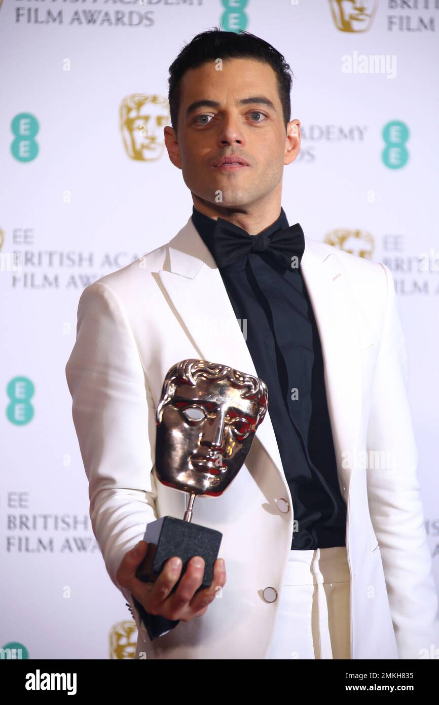Actor Rami Malek poses backstage with his Best Actor award for his role ...