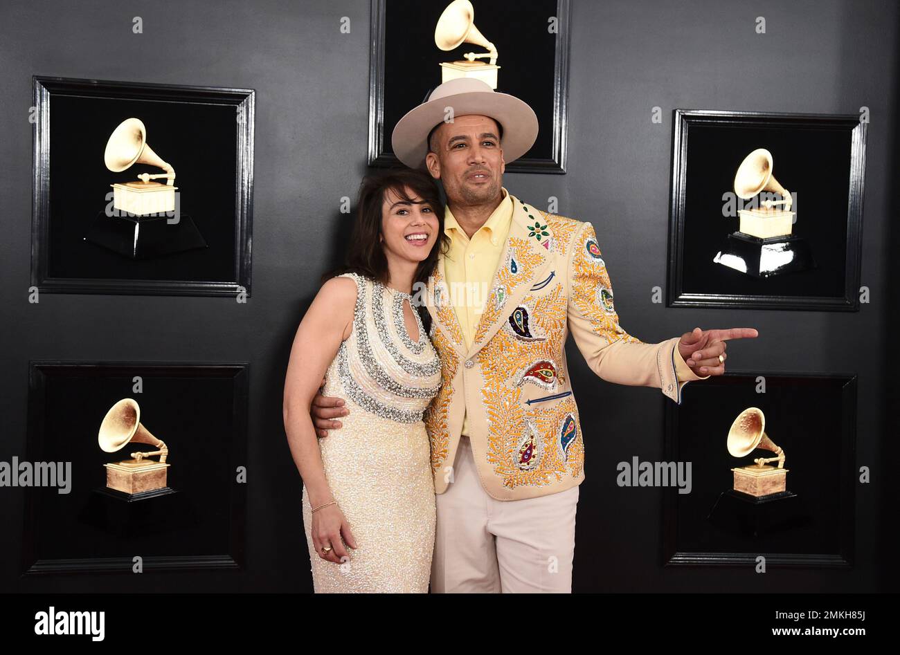 Jaclyn Matfus, left, and Ben Harper arrive at the 61st annual Grammy ...