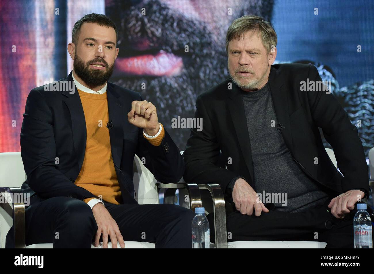 Tom Cullen, left, and Mark Hamill participate in the "Knightfall" panel ...