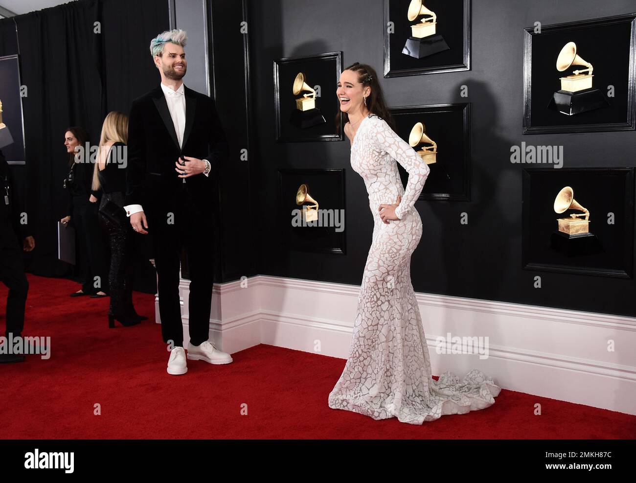 Tucker Halpern, left, and Sophie Hawley-Weld of Sofi Tukker arrive at ...