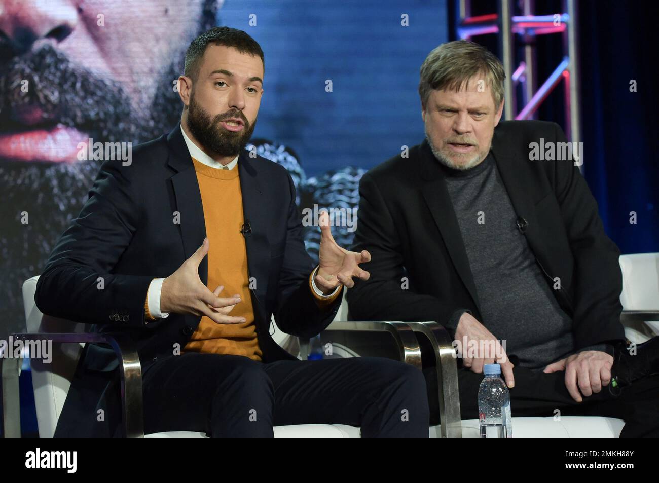 Tom Cullen, left, and Mark Hamill participate in the "Knightfall" panel ...