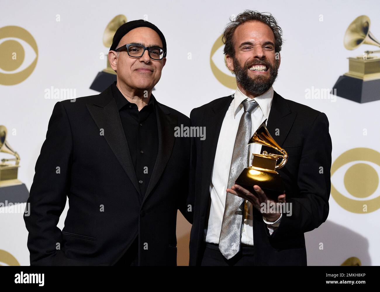 David Yazbek, left, and Dean Sharenow pose in the press room with the ...