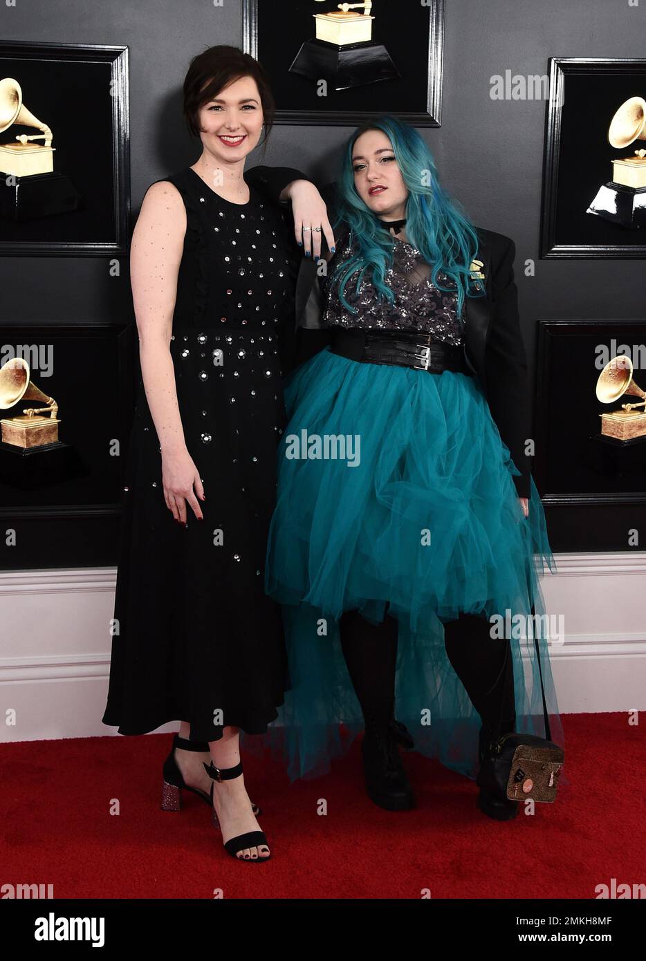 Meghan Foley, left, and Annie Stoll arrive at the 61st annual Grammy ...